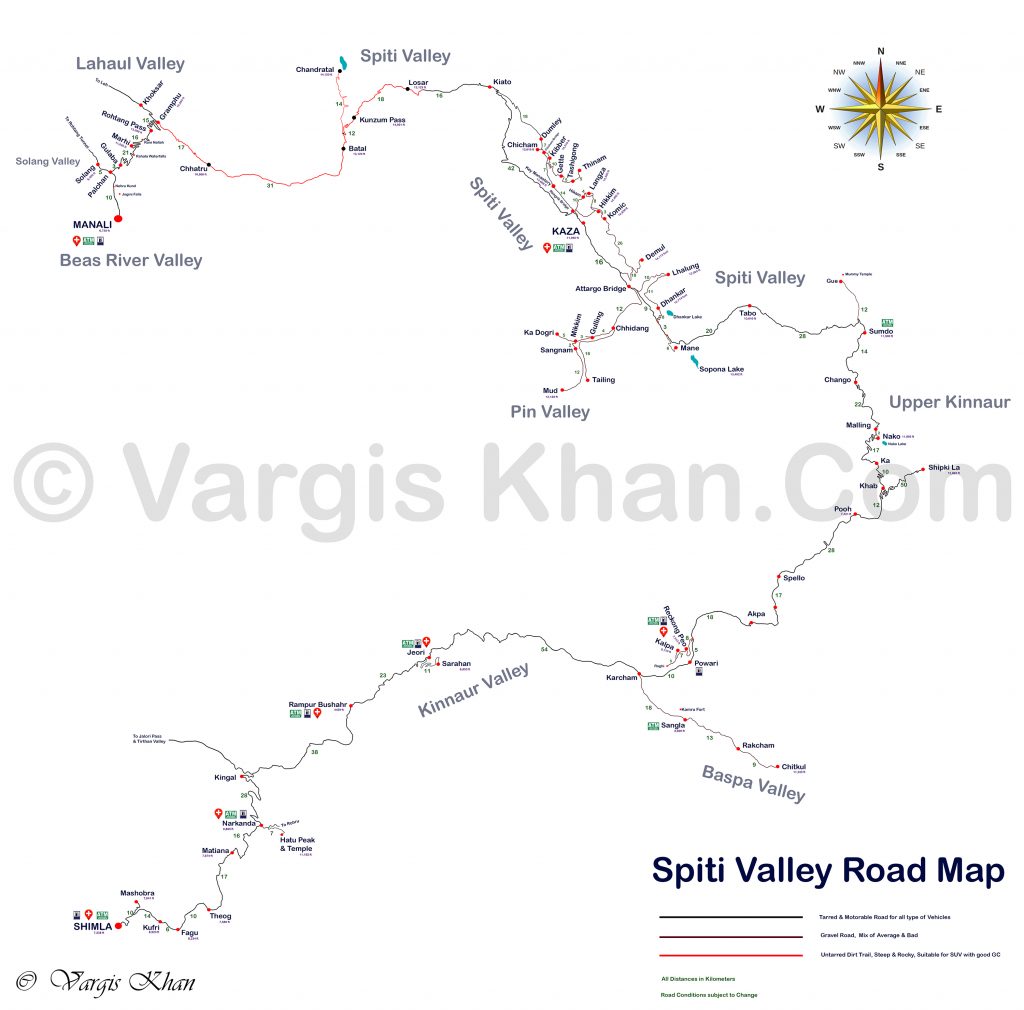 Lahaul Spiti Road Map With Distances - Vargis Khan