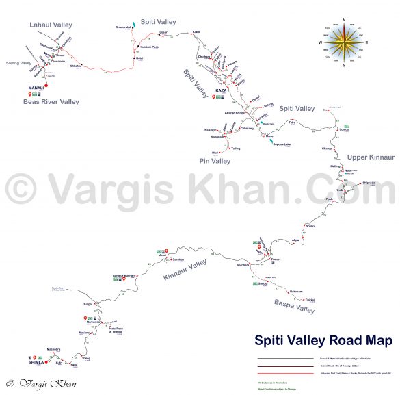 Lahaul Spiti Road Map With Distances - Vargis Khan