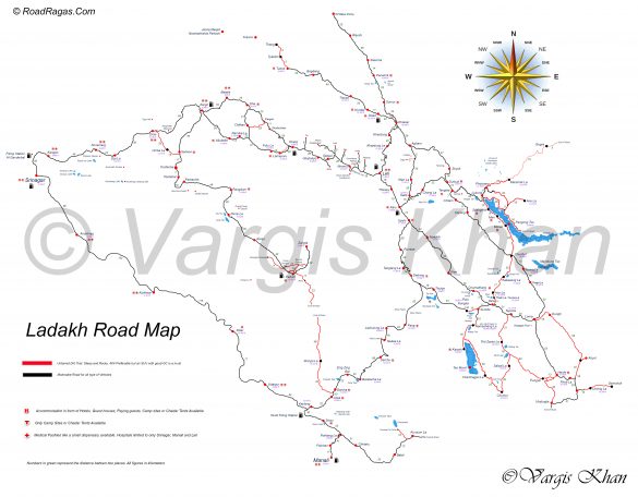 Leh Ladakh Road Map - Detailed Road Map of Ladakh - Vargis Khan