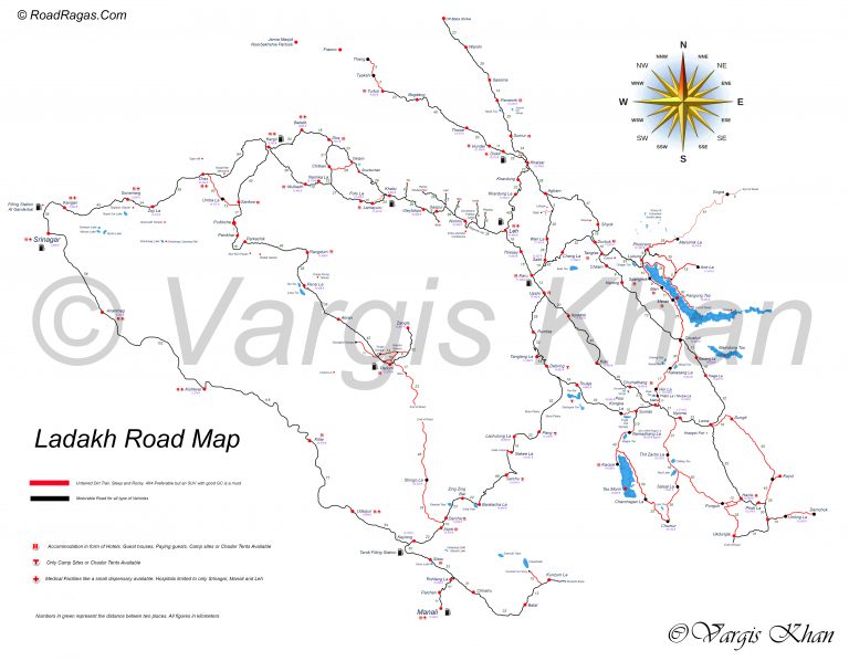 Leh Ladakh Road Map - Detailed Road Map of Ladakh - Vargis Khan