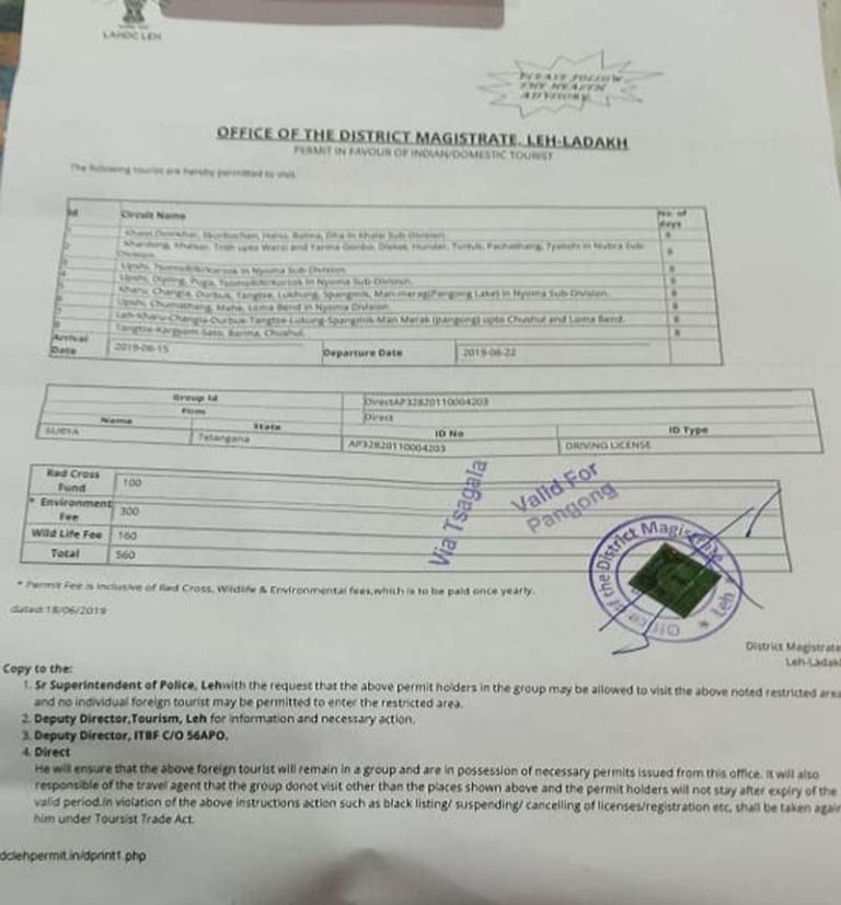 Ladakh Permit 2024 - 2025 : Updates, Cost and Procedure - Vargis Khan