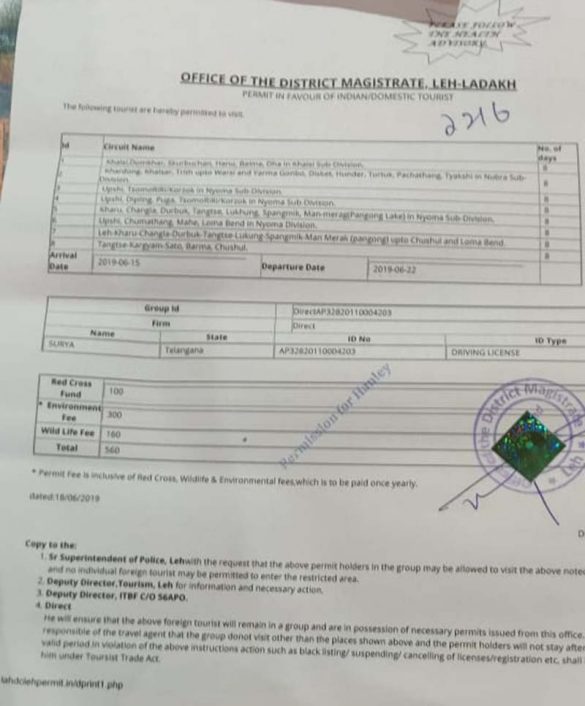 Ladakh Permit 2024 - 2025 : Updates, Cost and Procedure - Vargis Khan