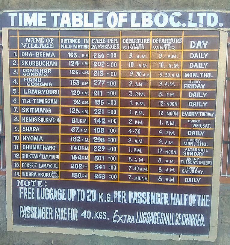 Bus Service in Leh Ladakh in 2020 - Updated Timetable - Vargis Khan