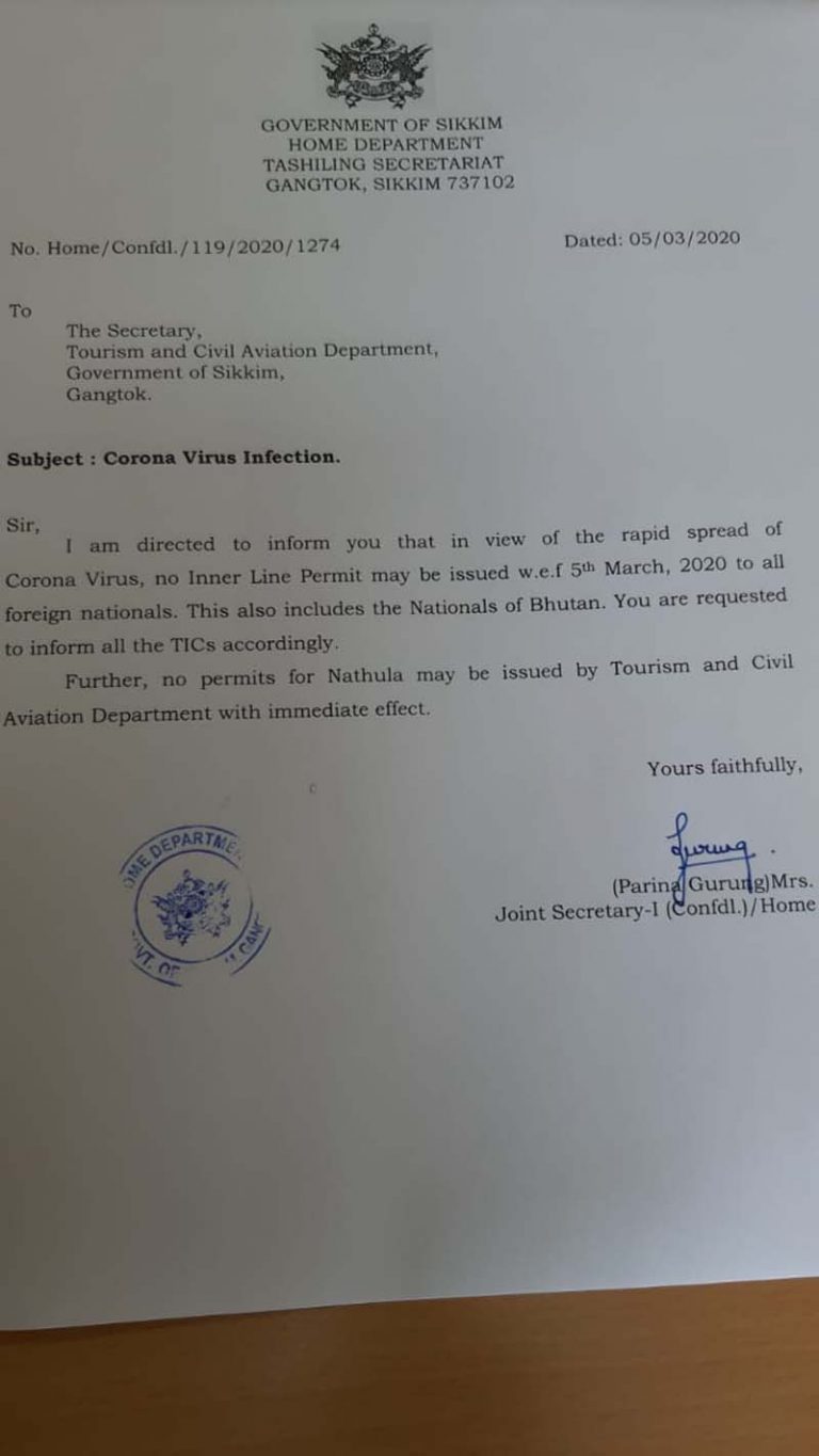 Inner Line Permit for Sikkim - No Permits this Year - Vargis Khan